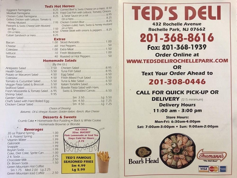 Menu at Ted's Deli restaurant, Rochelle Park