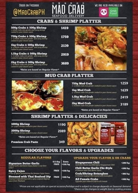 Menu at Mad Crab Seafood Restaurant, Quezon City