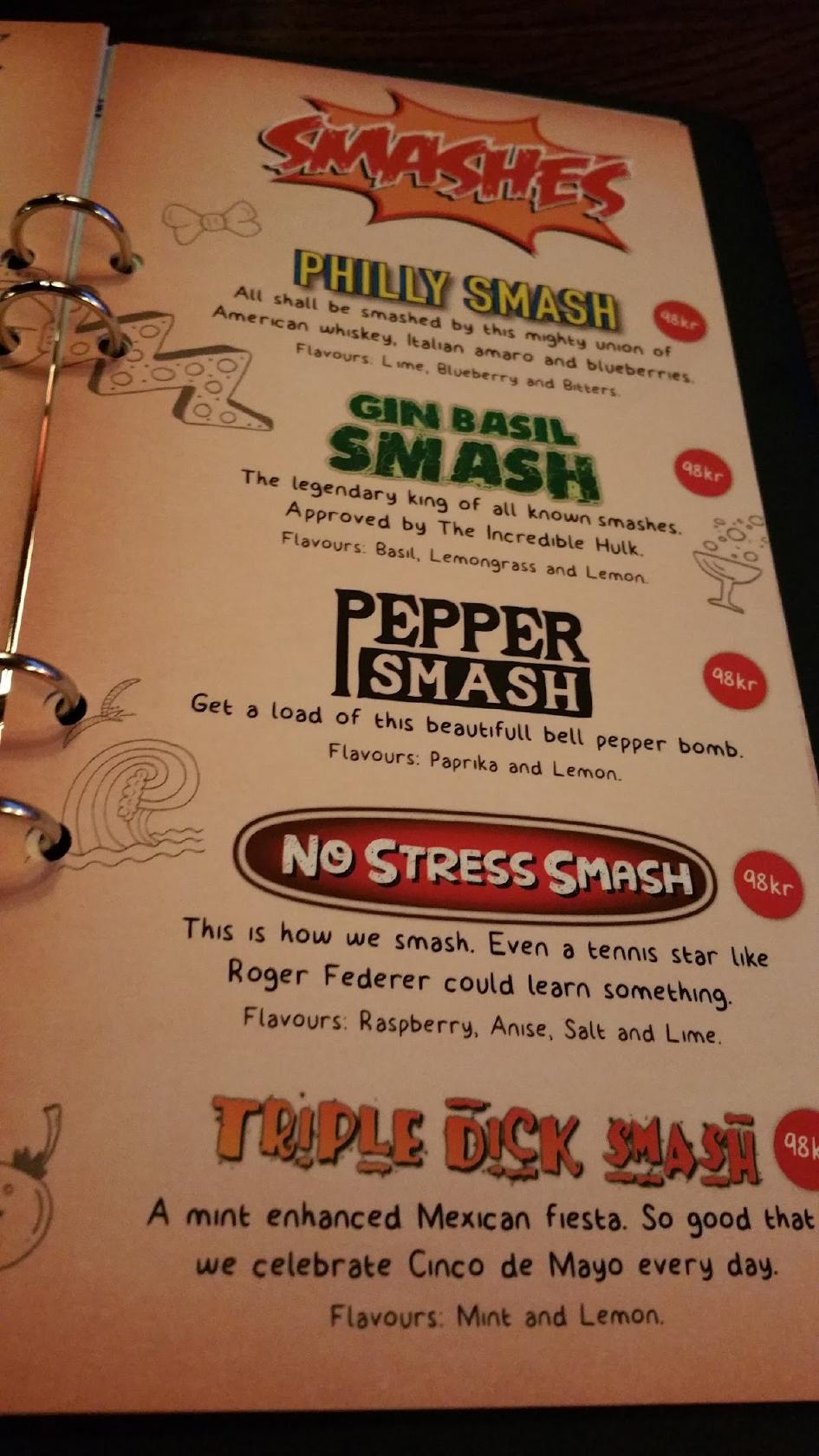 Menu at No Stress Bar, Copenhagen