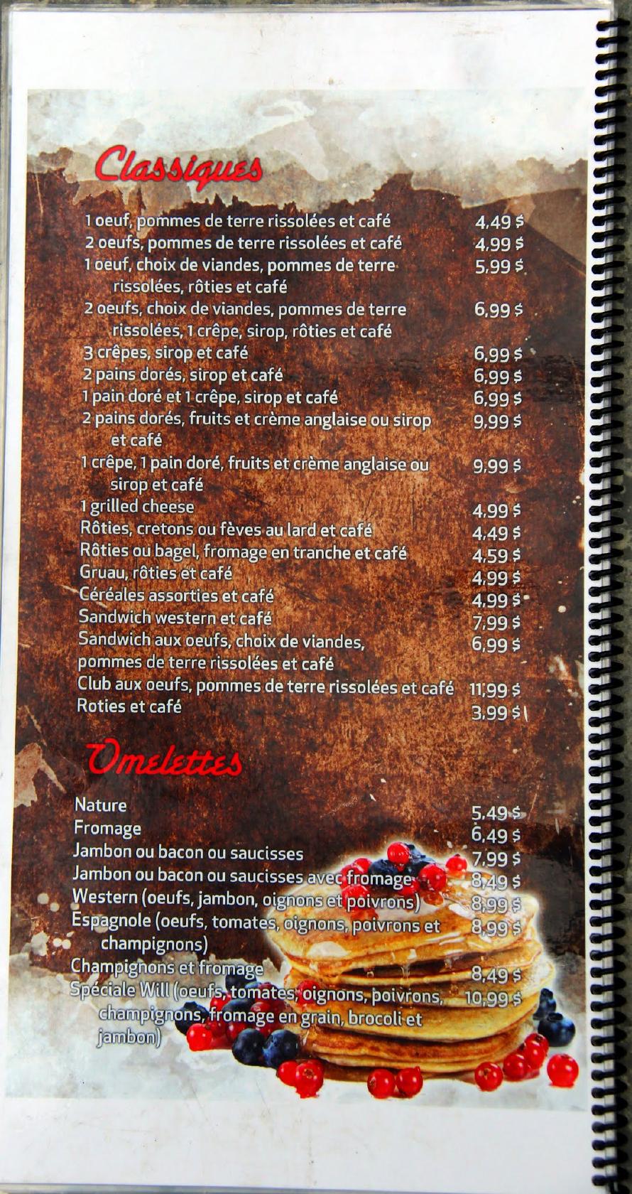 Menu au Québec Broue restaurant, Québec, Boulevard Wilfrid-Hamel