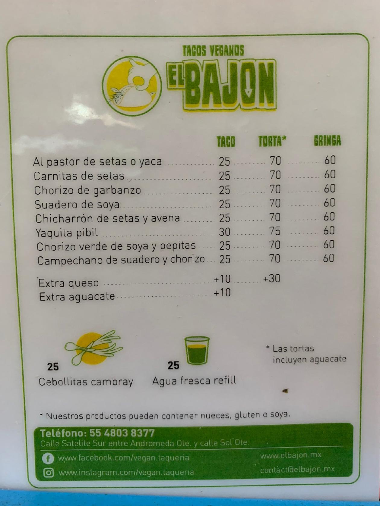 Menu at Tulum Food Trucks restaurant, Tulum