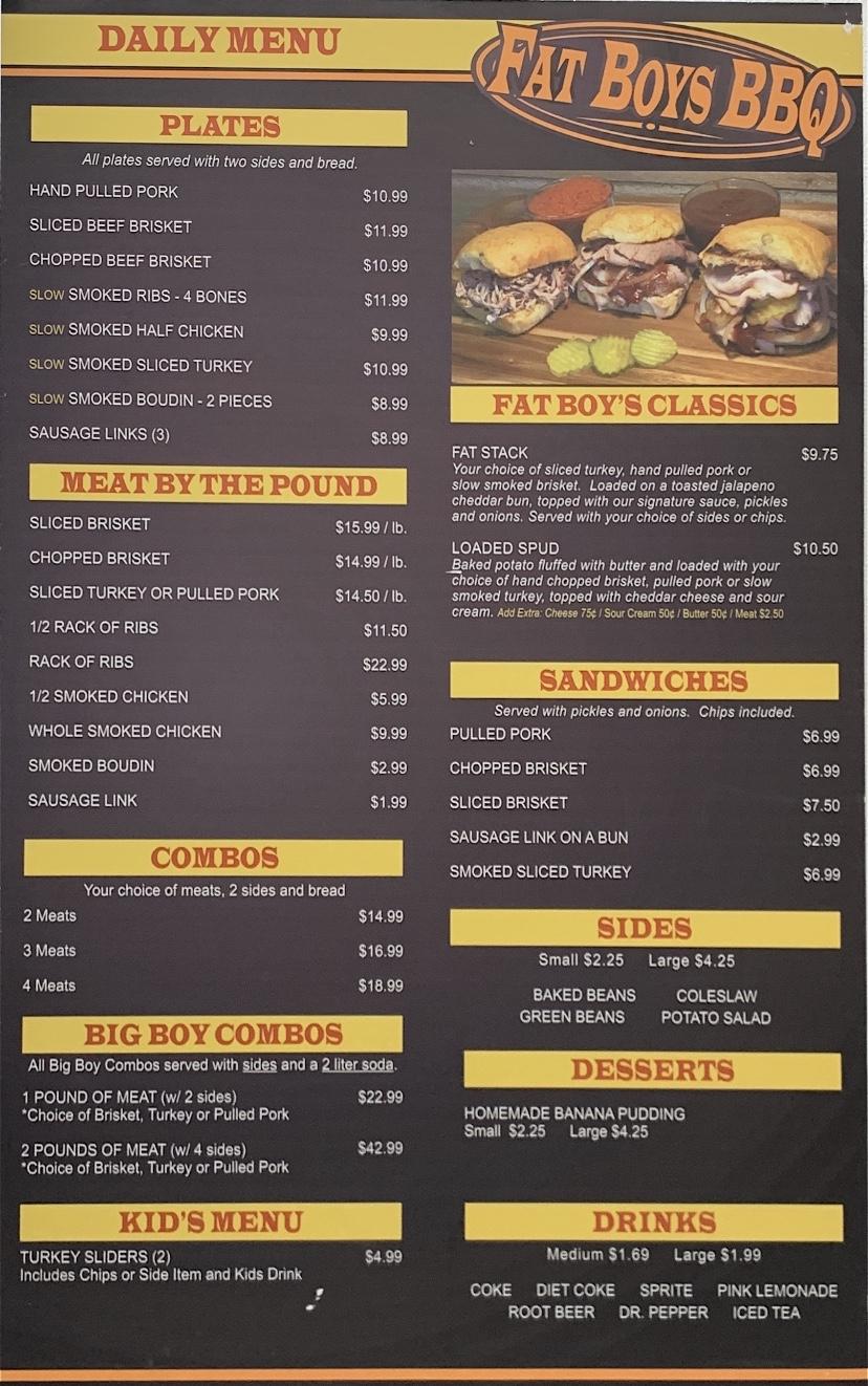 Carta de Fat Boy's BBQ, Bridge City