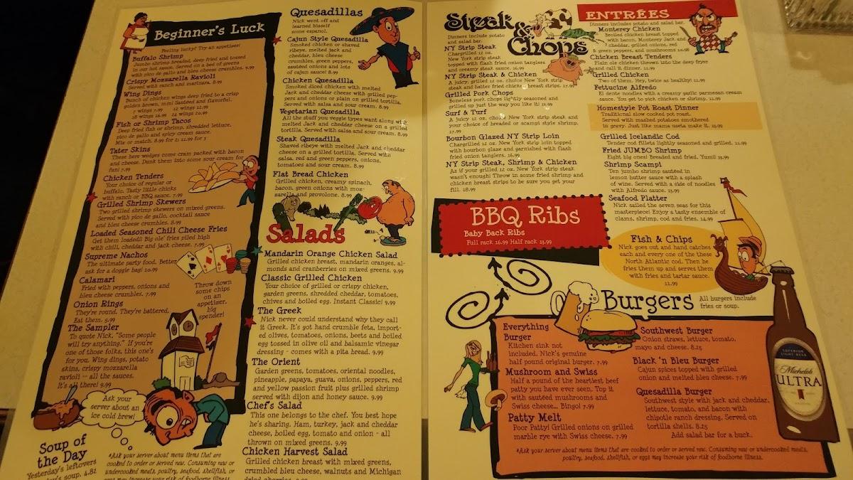 Menu at Nick's Hometown Grill pub & bar, Durand, 102 N Saginaw St