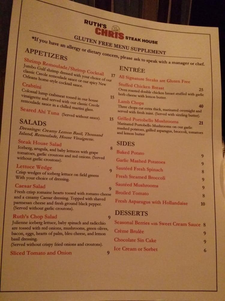 Menu at Ruth's Chris Steak House steakhouse, Salt Lake City