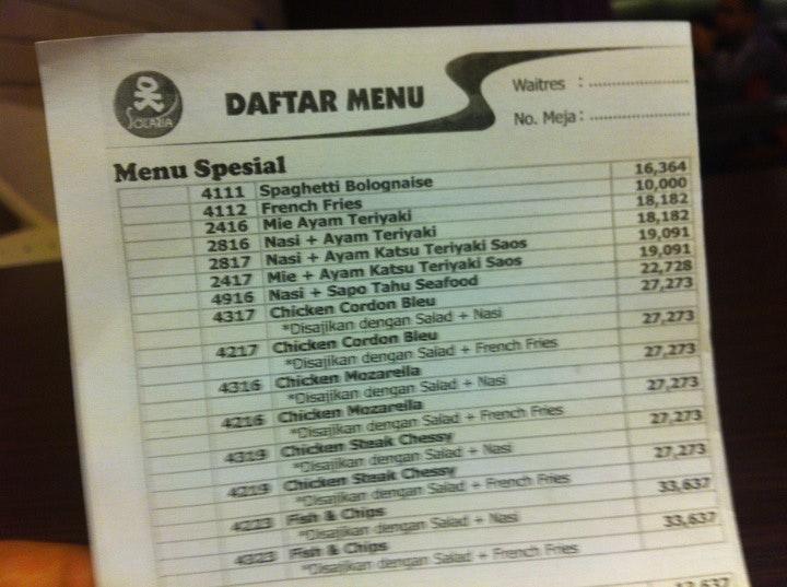 Menu at Solaria - Pejaten Mall Indonesia restaurant, South Jakarta