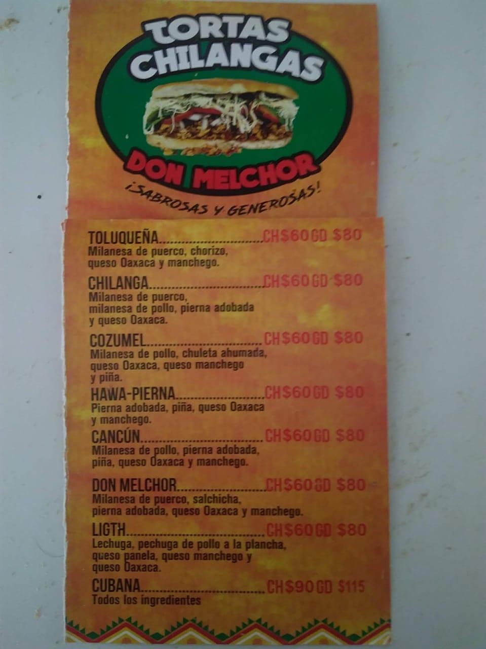 Menu at Tortas Chilangas Don Melchor restaurant, Cancún