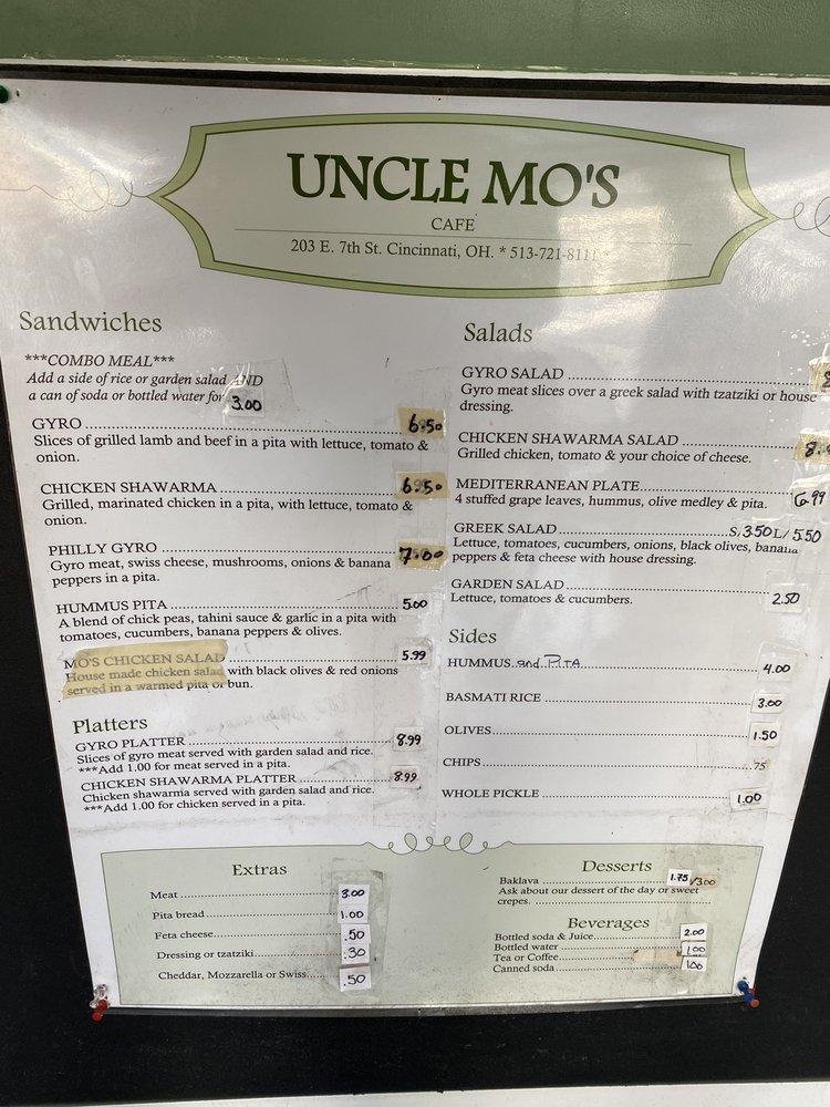 Menu at Uncle Mo's Cafe, Cincinnati