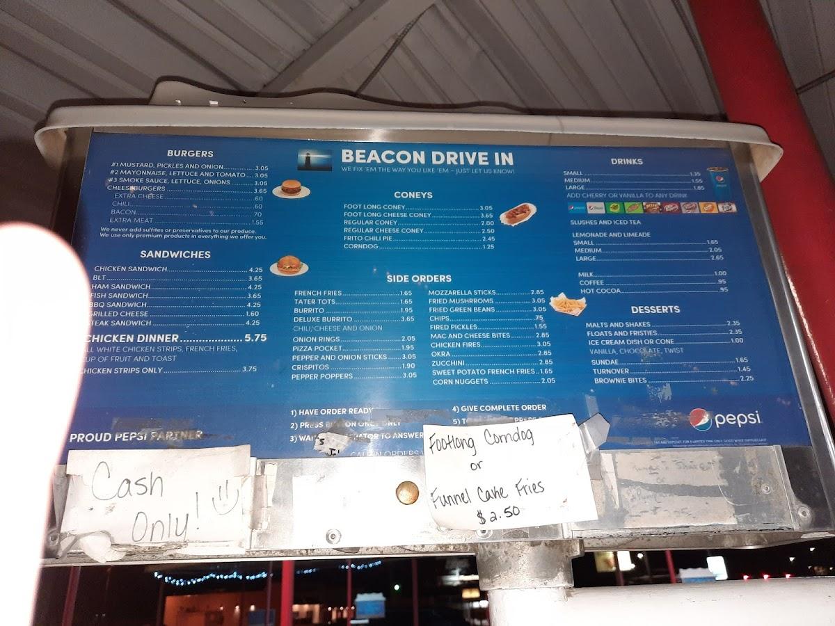 Menu at Beacon Drive Inn restaurant, Muskogee