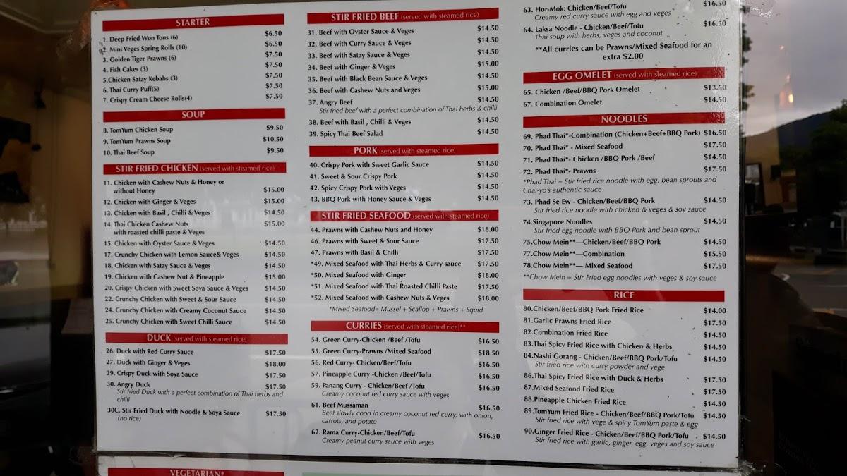 Menu at Chaiyo Restaurant, Nelson City, Nelson