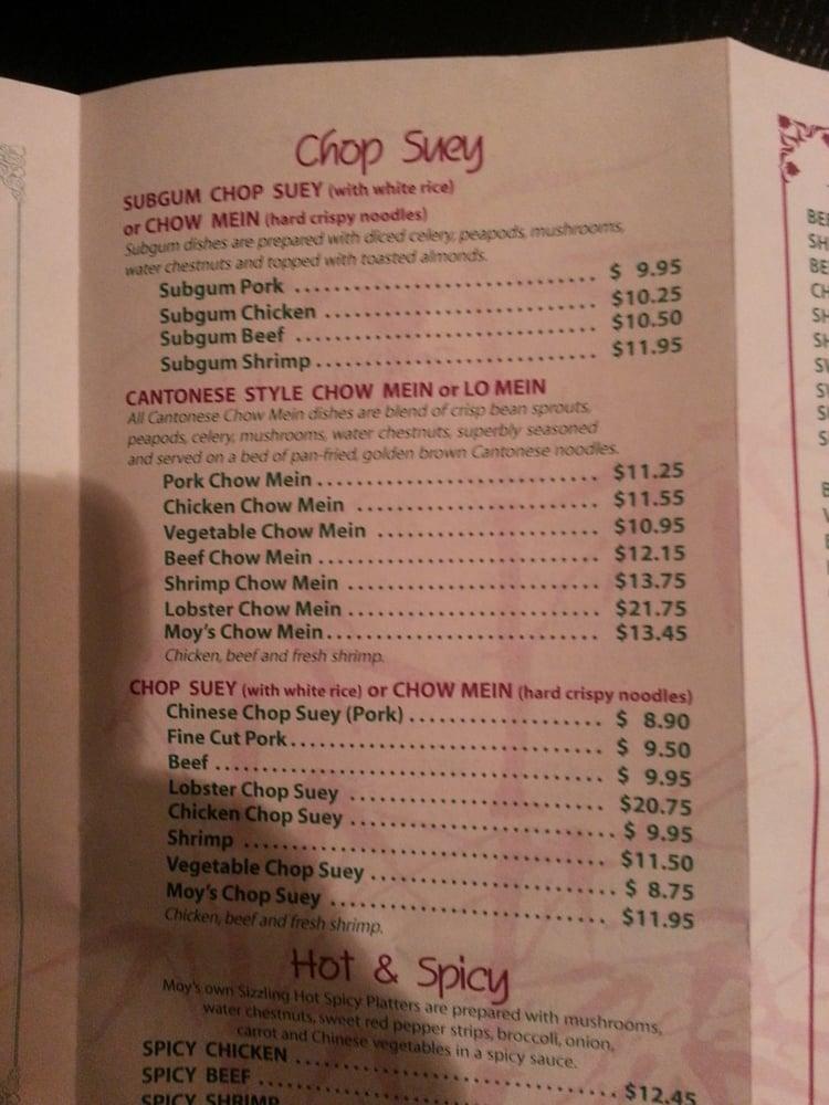 Menu at Moy's Restaurant, Elkhorn