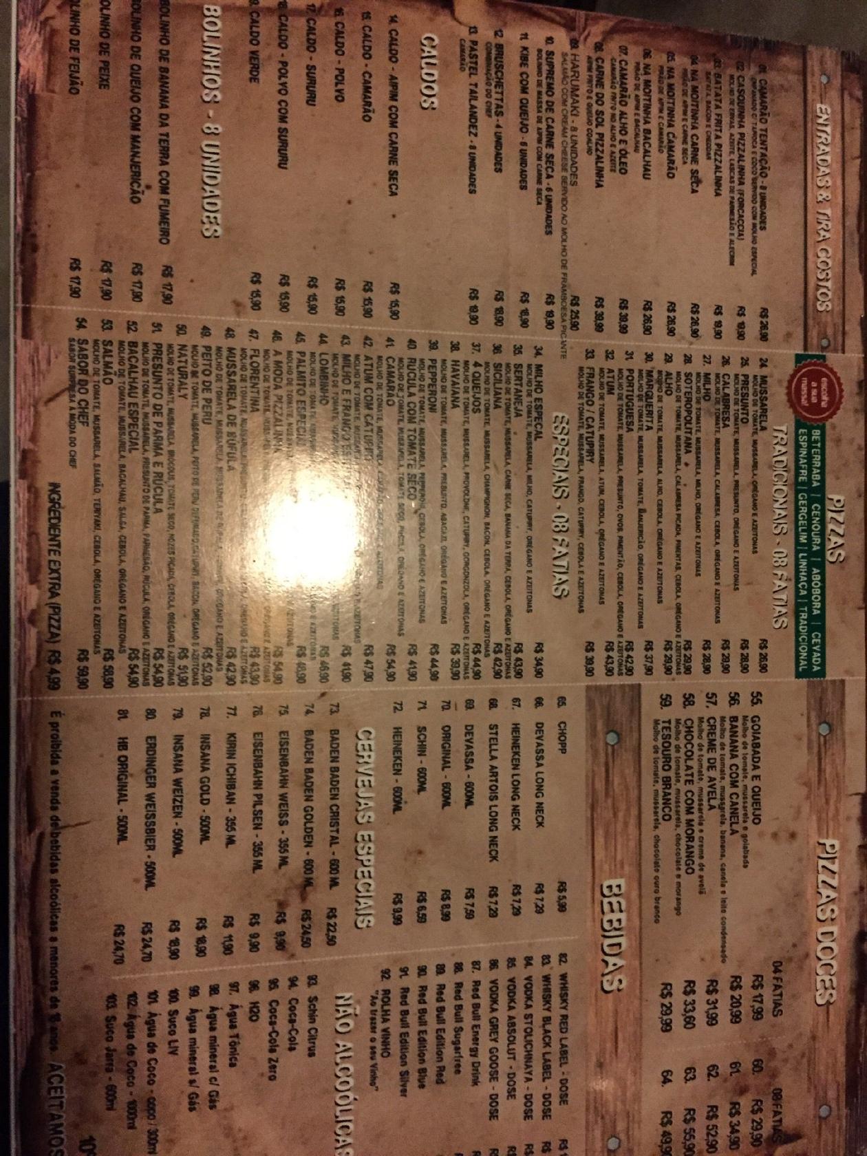 Menu at Pizzalinha Stella Maris restaurant, Salvador, Alameda Dilson ...