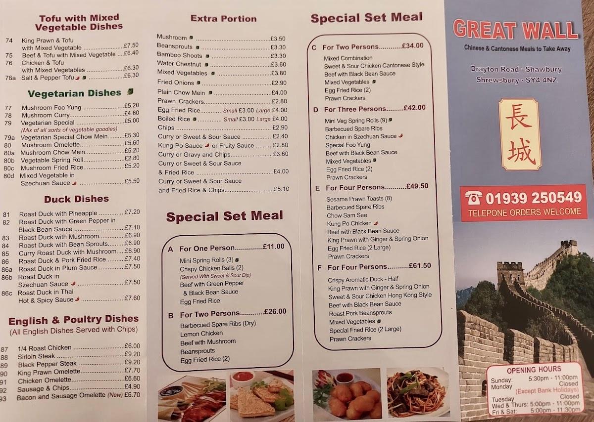 Menu at The Great Wall fast food, Shawbury