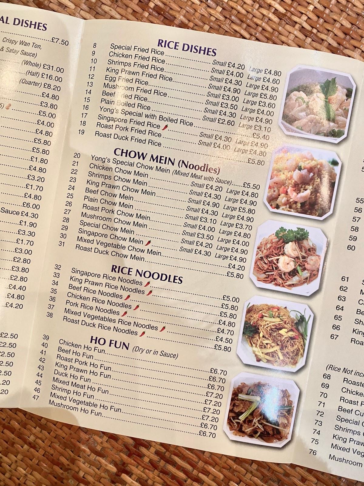 Menu at Yong’s Chinese Take-Away restaurant, Dagenham, East