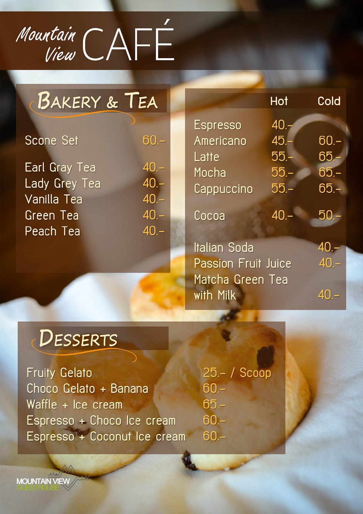 Menu at mountain view cafe Chiangmai, Fa Ham