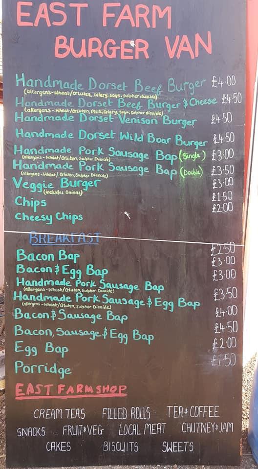 Menu at East Farm Shop cafe, Winterborne Whitechurch