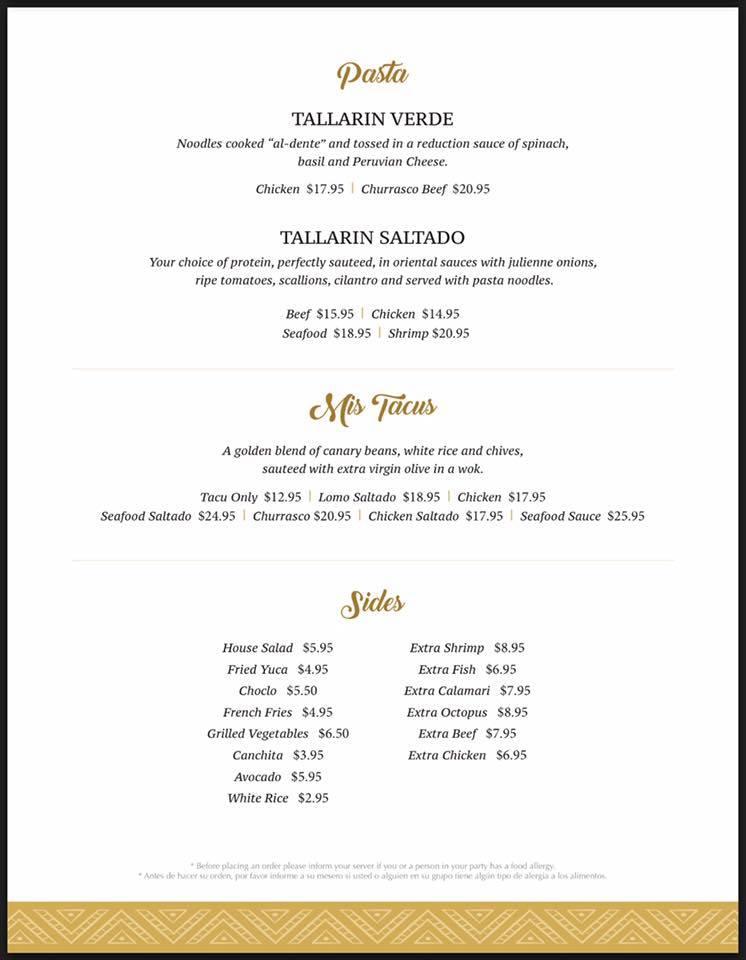 Menu at La Perla Ceviches & Rolls restaurant, Weston