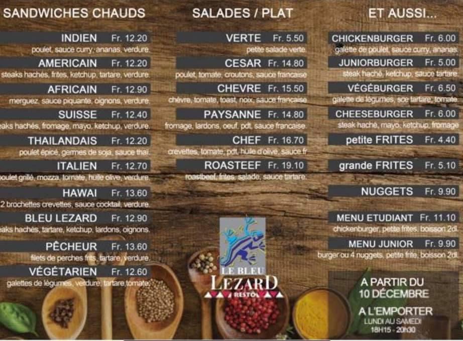 Menu da Le Bleu Lézard, Delemonte