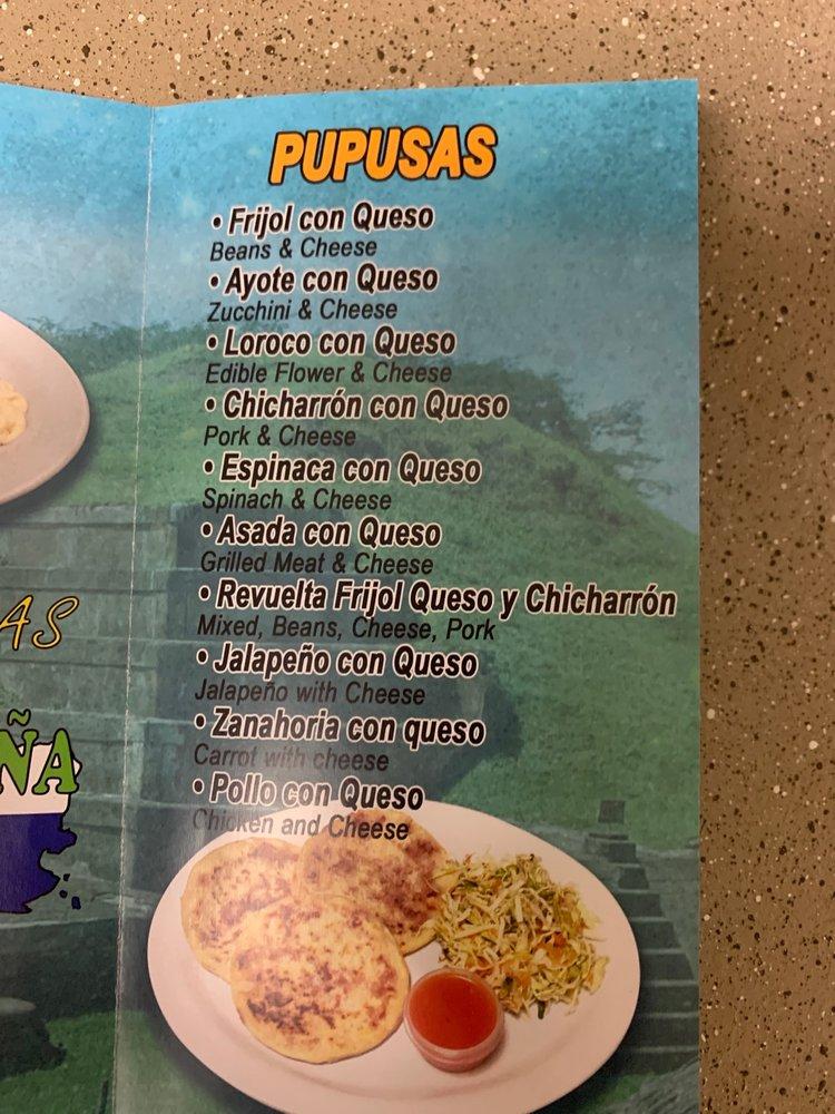 Menu at Pupusas La Salvadoreña restaurant, Aurora