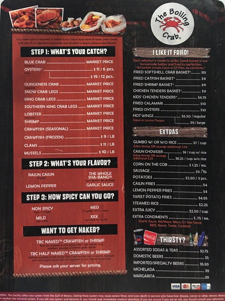 Menu at The Boiling Crab restaurant, Burbank
