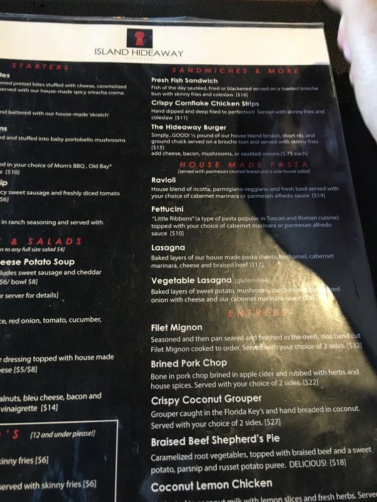 Menu at The Island Hideaway restaurant, Solomons, Solomons Island Rd S