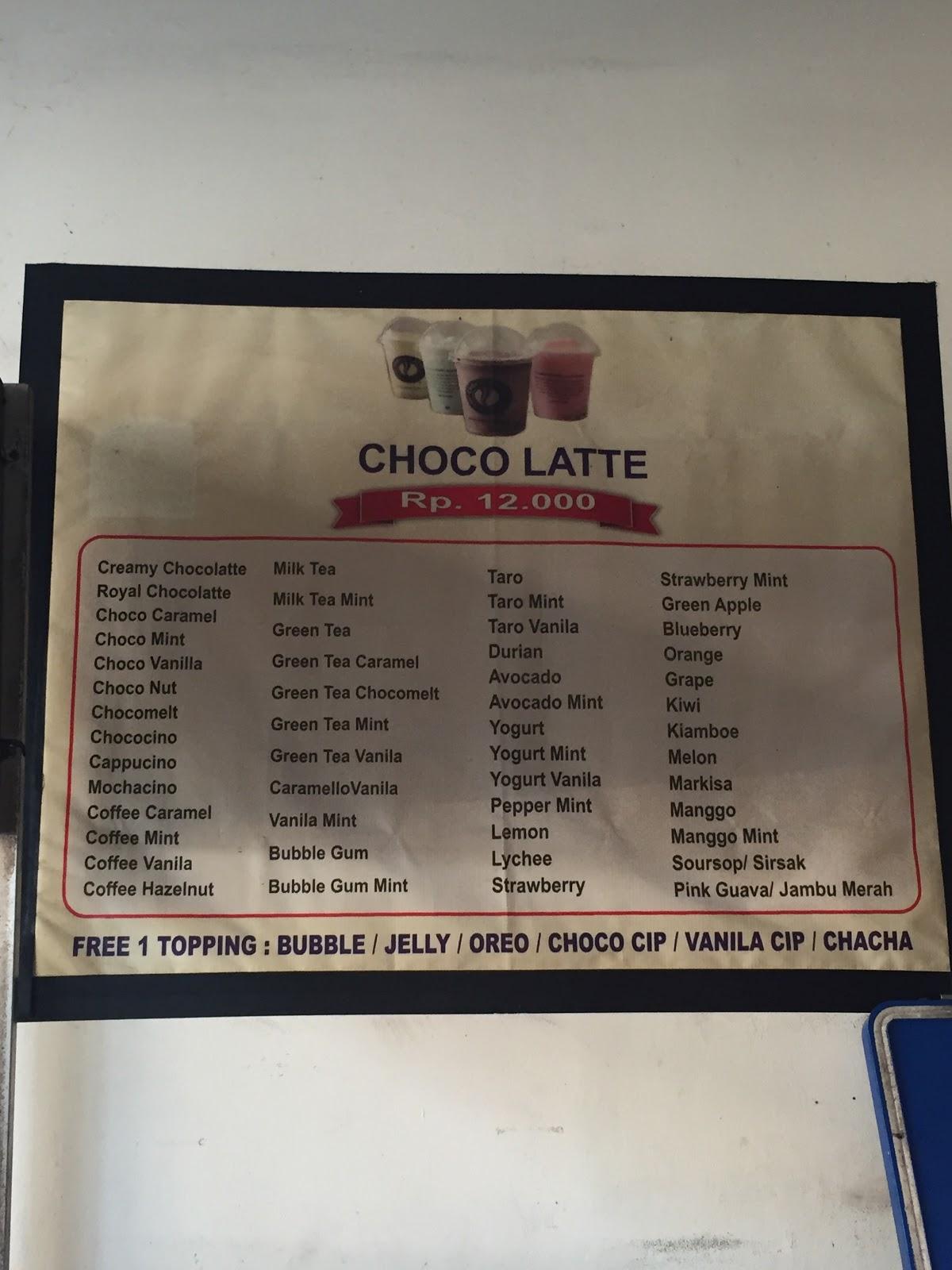 Menu at chocolatte pasarlama cafe, Tangerang