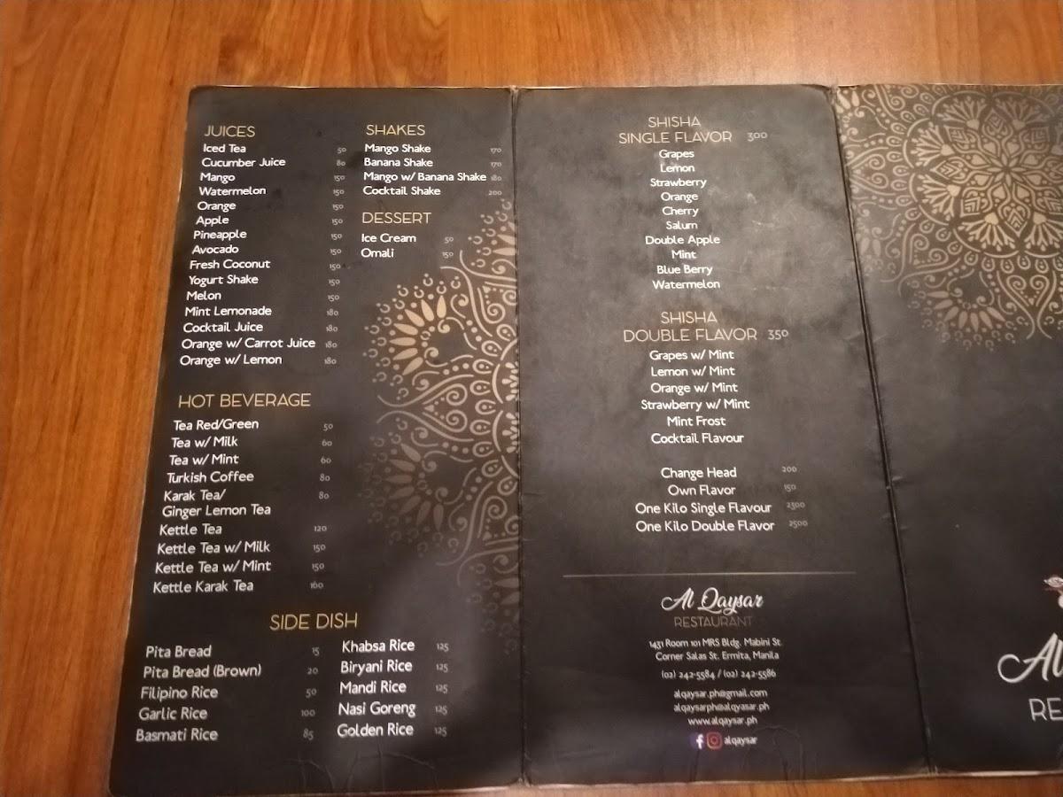 Menu at Al Qaysar - مطعم القيصر restaurant, Manila, 1431 A 1004