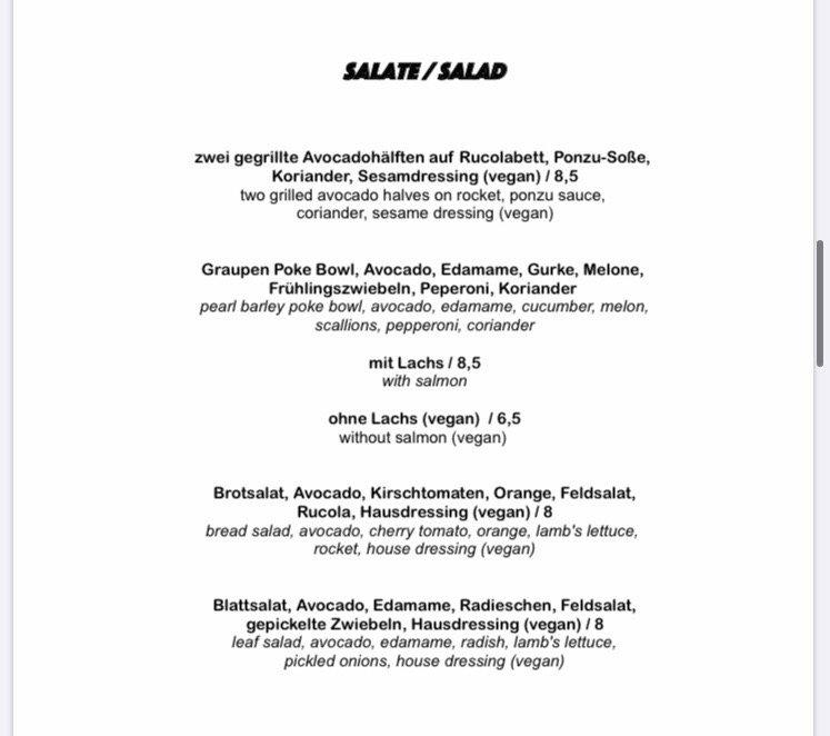 Menu at Avocado Club, Berlin, Holteistr.13