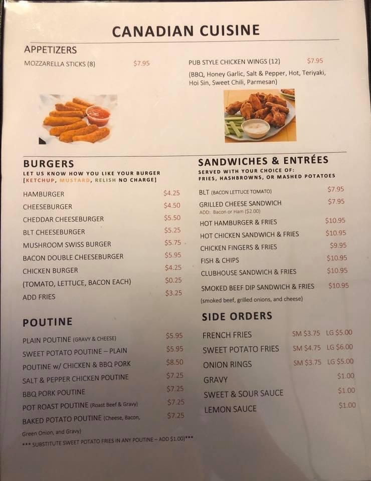 Menu at GonHoo Cafe, Crossfield