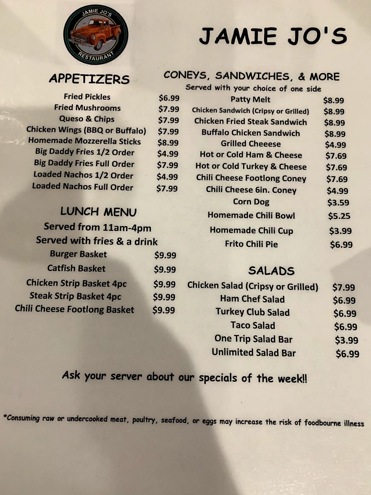 Menu at Jamie Jo's Restaurant, Tuttle