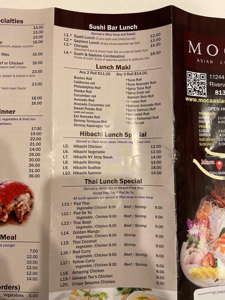 Menu at MOCA Asian Cuisine restaurant, Riverview