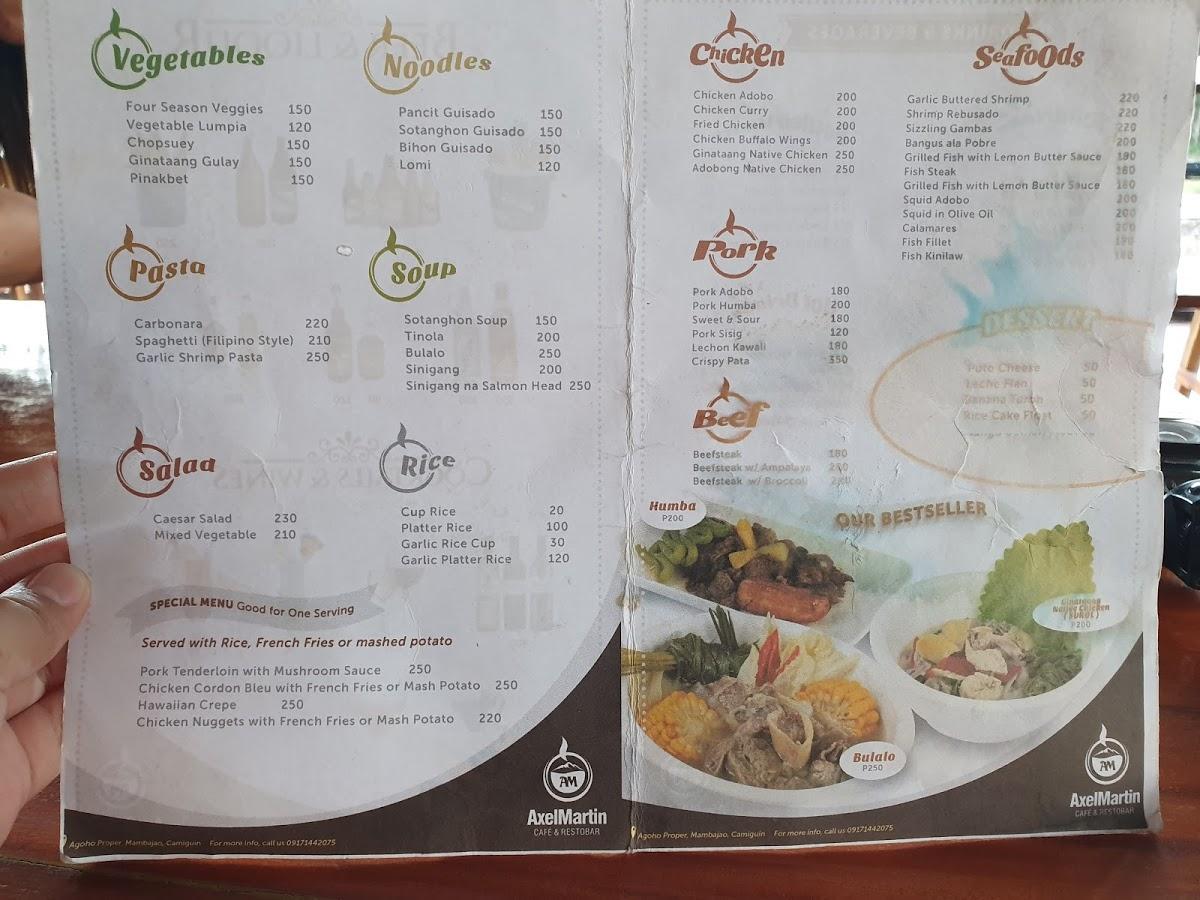Menu at Axel Martin RestoCafe, Mambajao, Agoho Proper