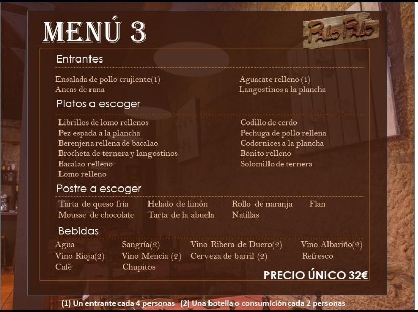Carta de Restaurante Palo Palo, Vigo