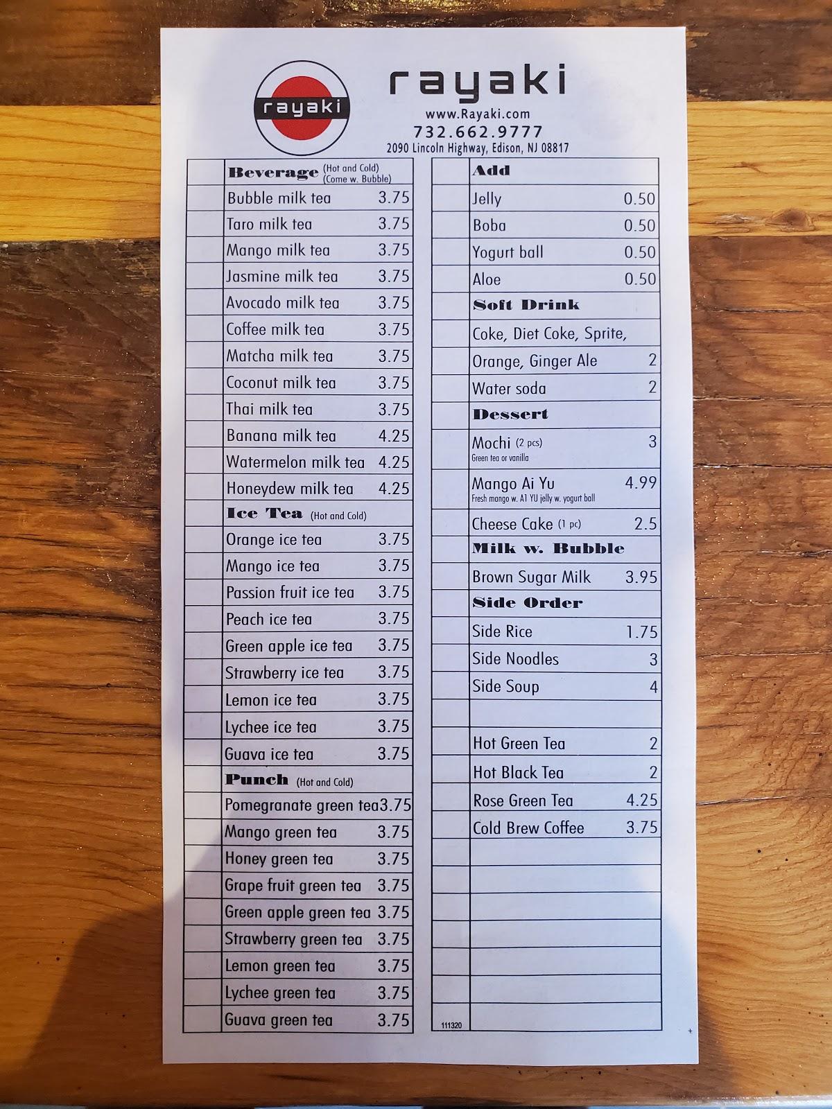 Menu at Rayaki Ramen Edison restaurant, Edison