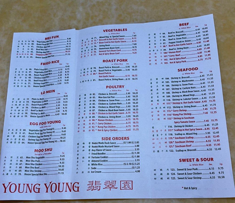 Menu at Young Young Chinese Buffet restaurant, Southington