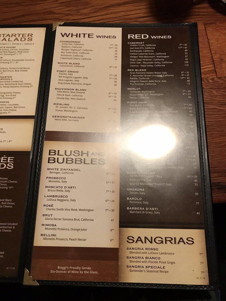Menu at Biaggi's Ristorante Italiano restaurant, Fort Wayne