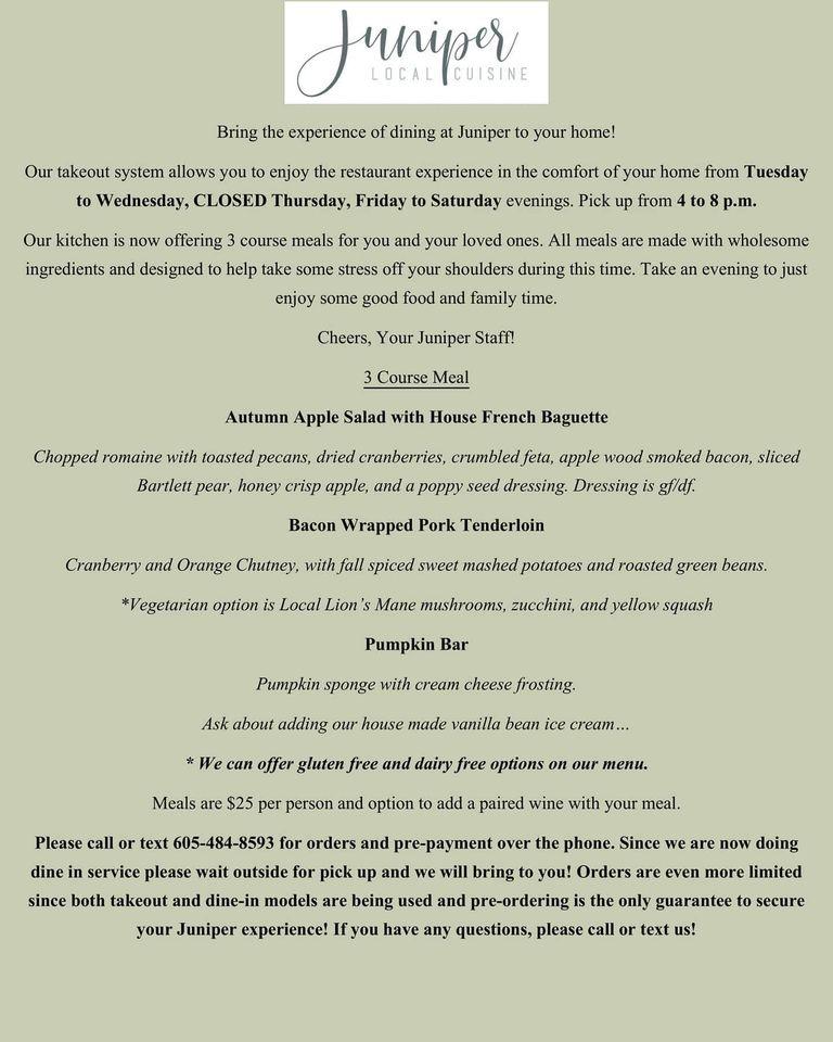 Menu at Juniper at the Vertex pub & bar, Rapid City, 405 Canal St Suite ...