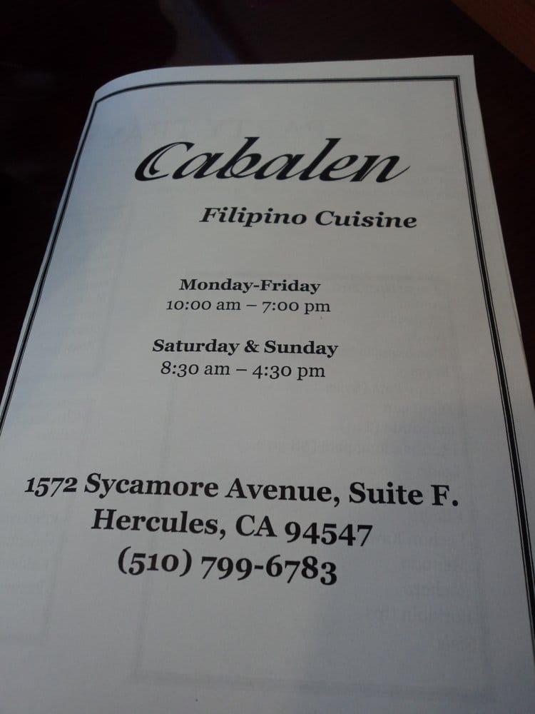 Menu at Cabalen restaurant, Hercules