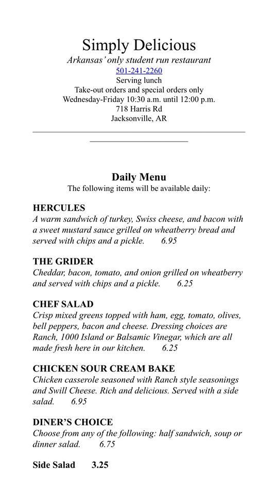 Menu at Simply Delicious Restaurant, Jacksonville