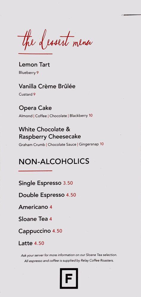 Menu at The French restaurant, Hamilton