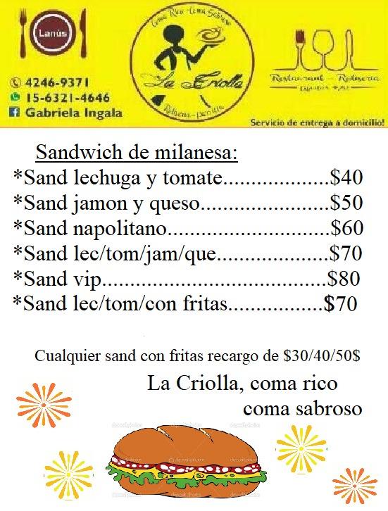 Menu at Rotisería "LA CRIOLLA" restaurant, Monte Chingolo