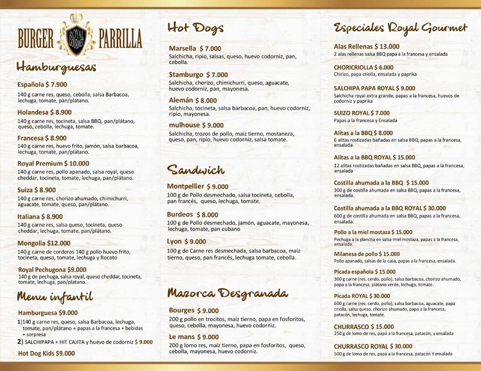 Menu at Royal Gourmet Restaurante y Salón De Eventos, Florencia