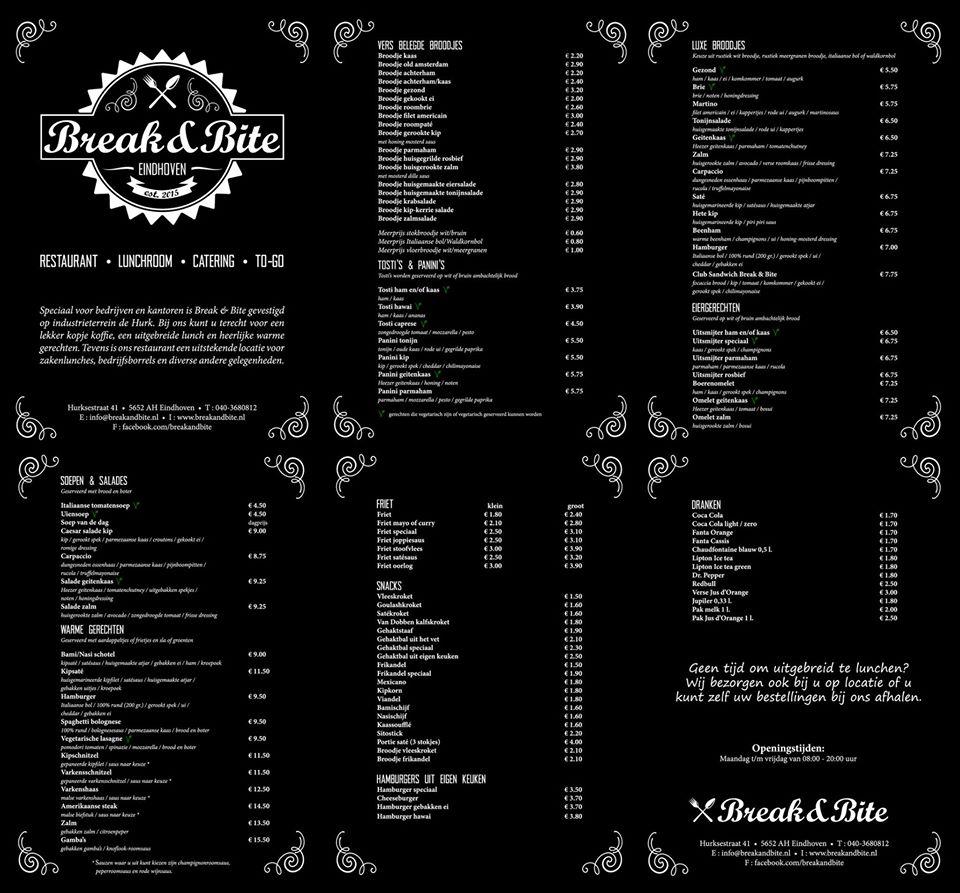 Menu at Break & Bite, Eindhoven, Hurksestraat 41