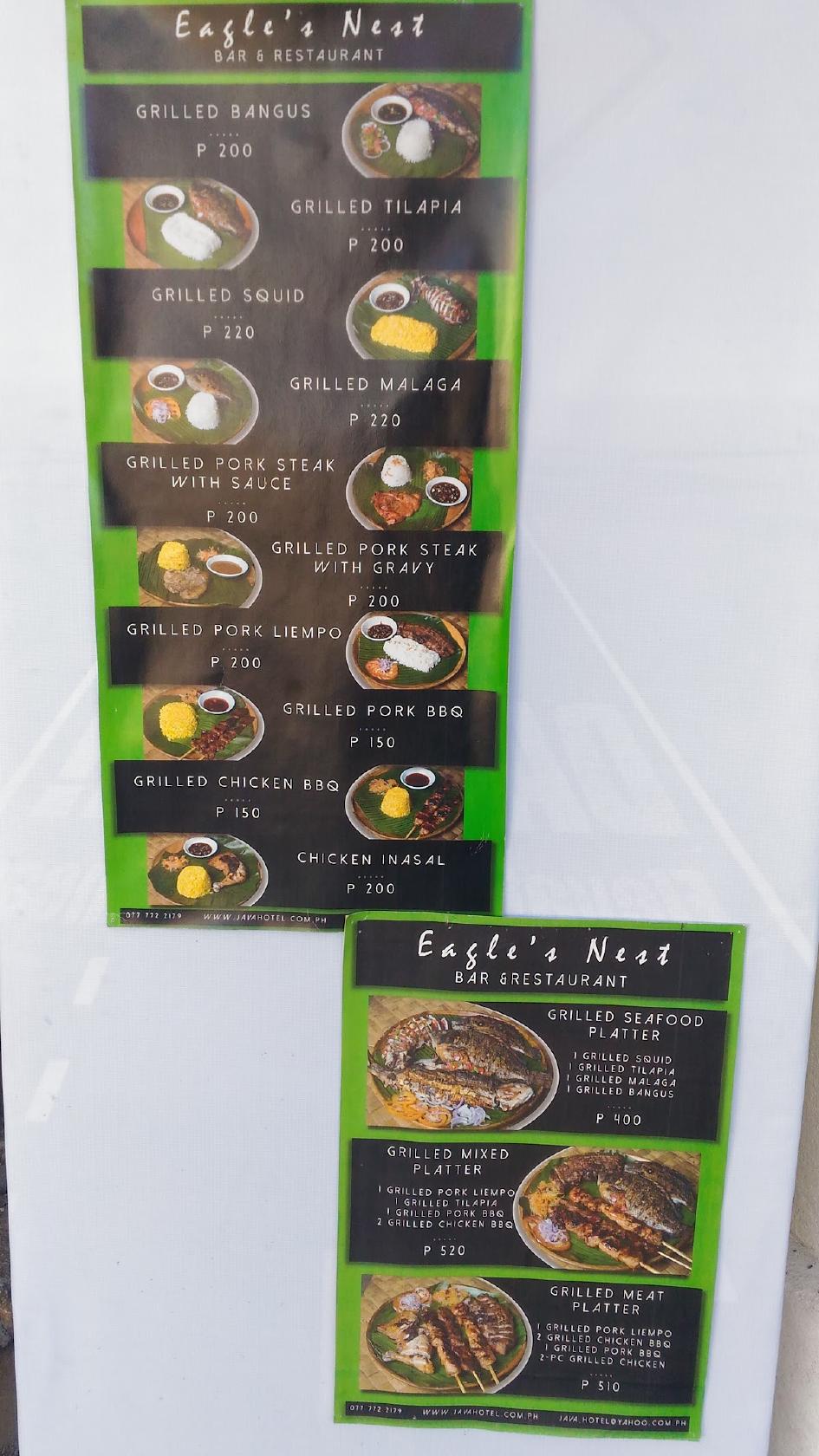 Menu at Eagles' Nest Bar and Restaurant, Laoag City, 29 Gen. Segundo Ave