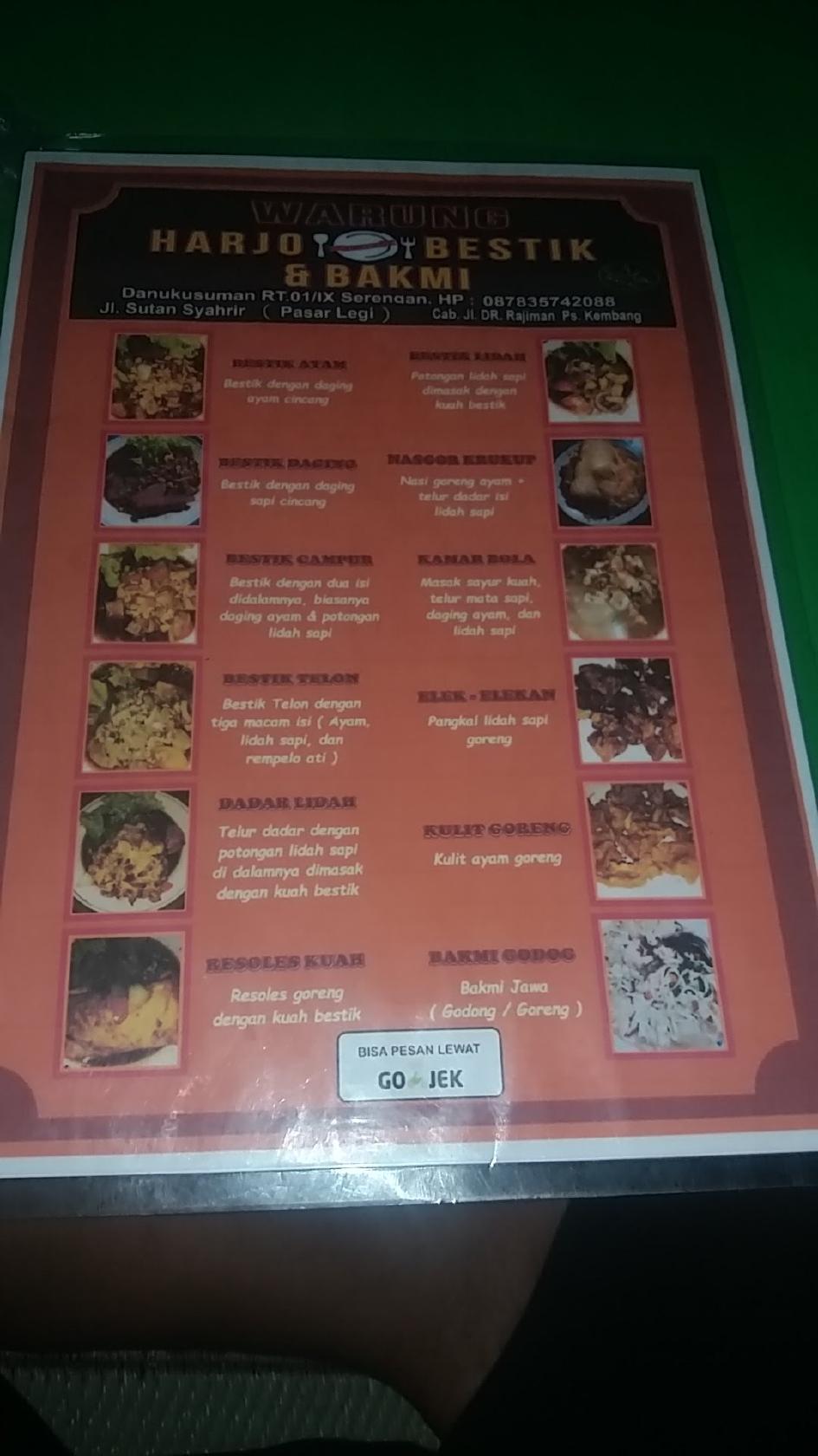 Menu at Harjo Bestik Bakmi Sultan Syahrir restaurant, Surakarta