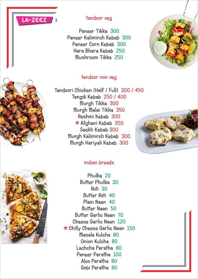 Menu at La-zeez GOA, Calangute