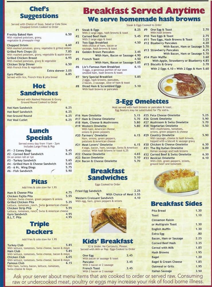 Menu at Liz's Ham Cafe, Fraser