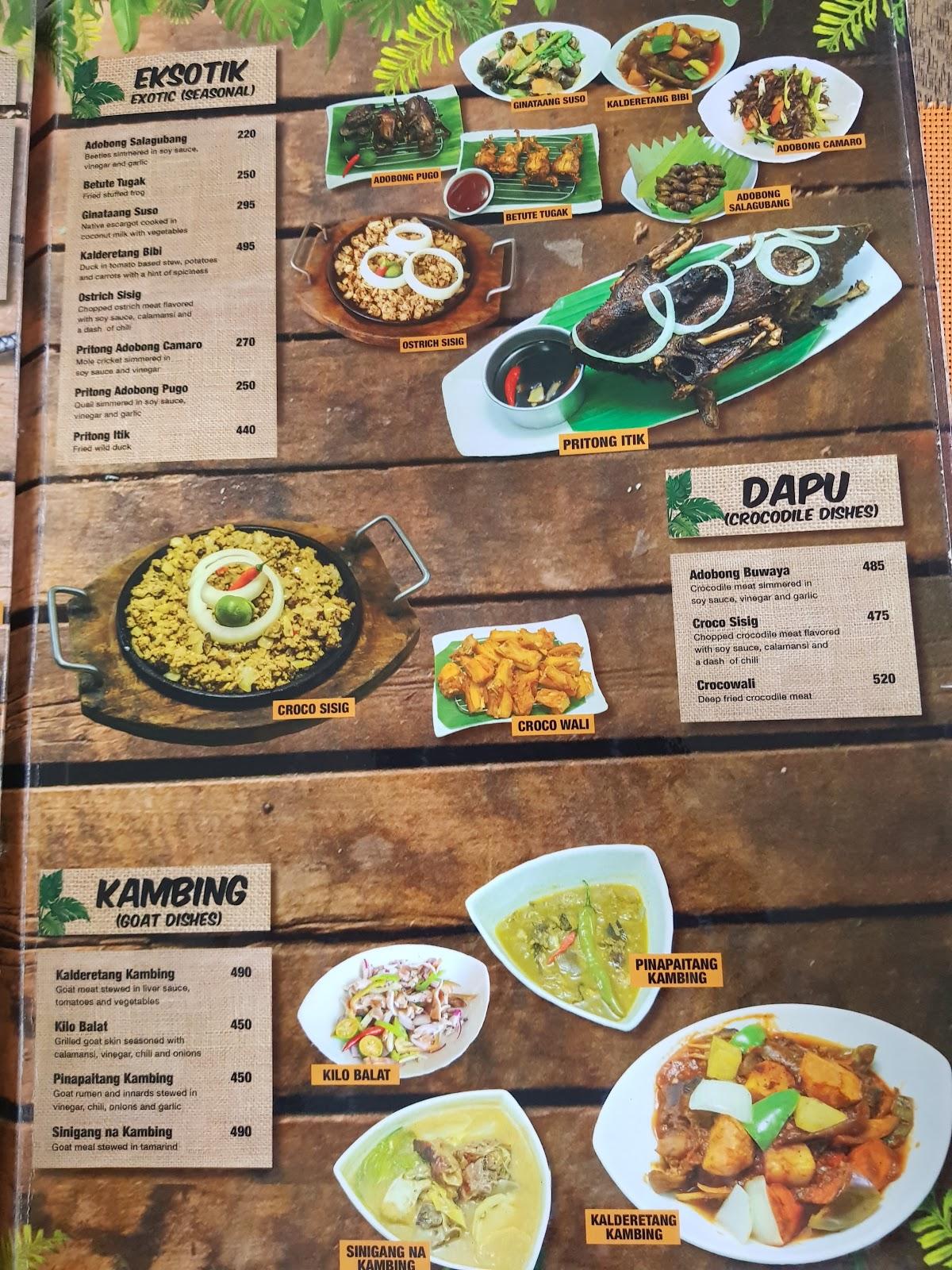 Menu at Matam-ih restaurant, Angeles