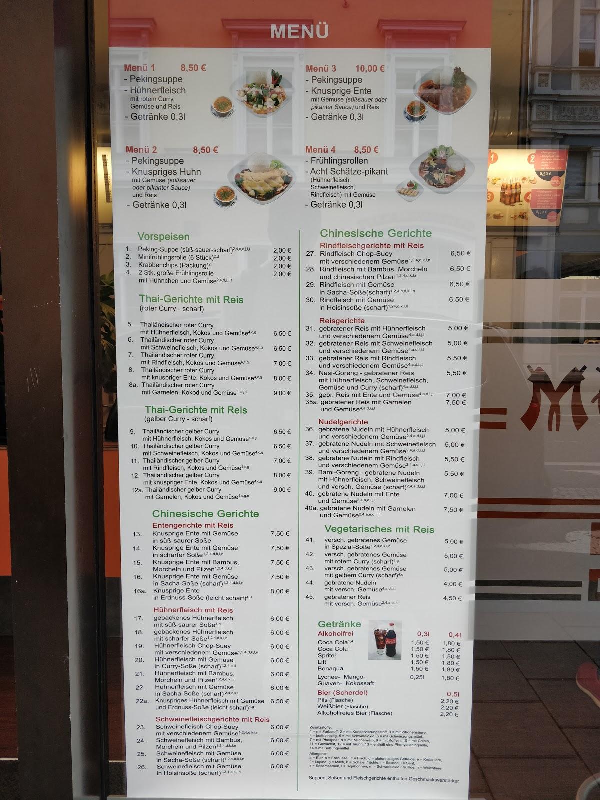 Menu au Mekong Asia Imbiss restaurant, Hof