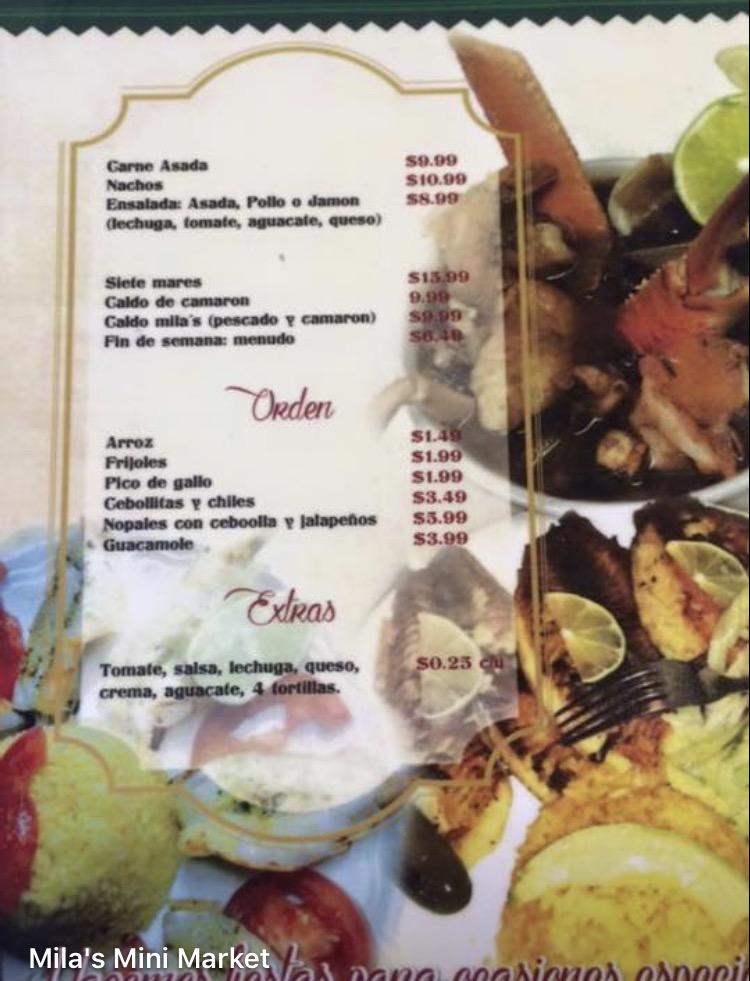 Menu at Milas Mini Market restaurant, Plymouth
