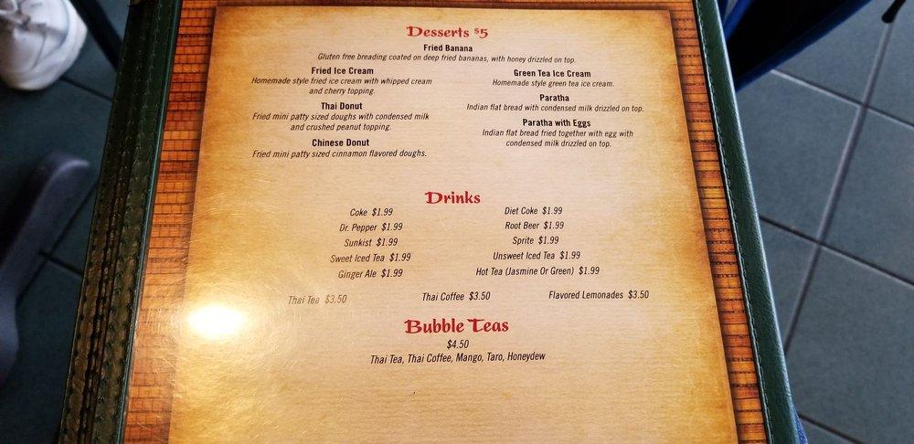 Menu at Mint Thai Cuisine restaurant, Punta Gorda